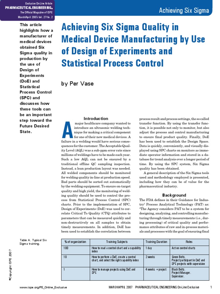 Achieving 6 Sigma Quality in Medical Device Manufacturing by Use of DoE ...