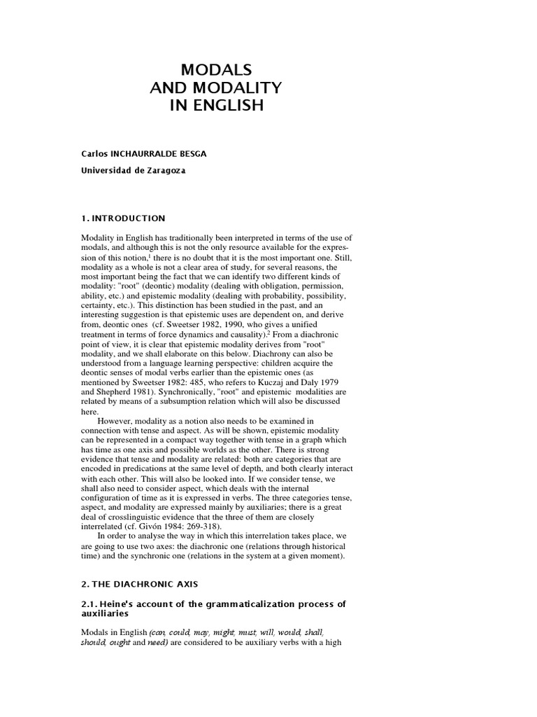 Modals and Modality in English | PDF | Modal Logic | Grammatical Tense