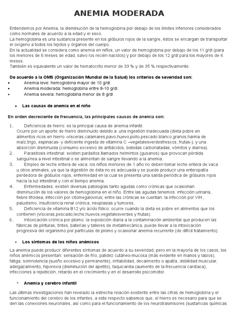Anemia Moderada en Niños: Causas y Tratamiento | PDF | Anemia ...