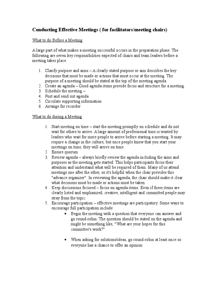 Conducting Effective Meetings | PDF | Agenda (Meeting) | Consensus ...