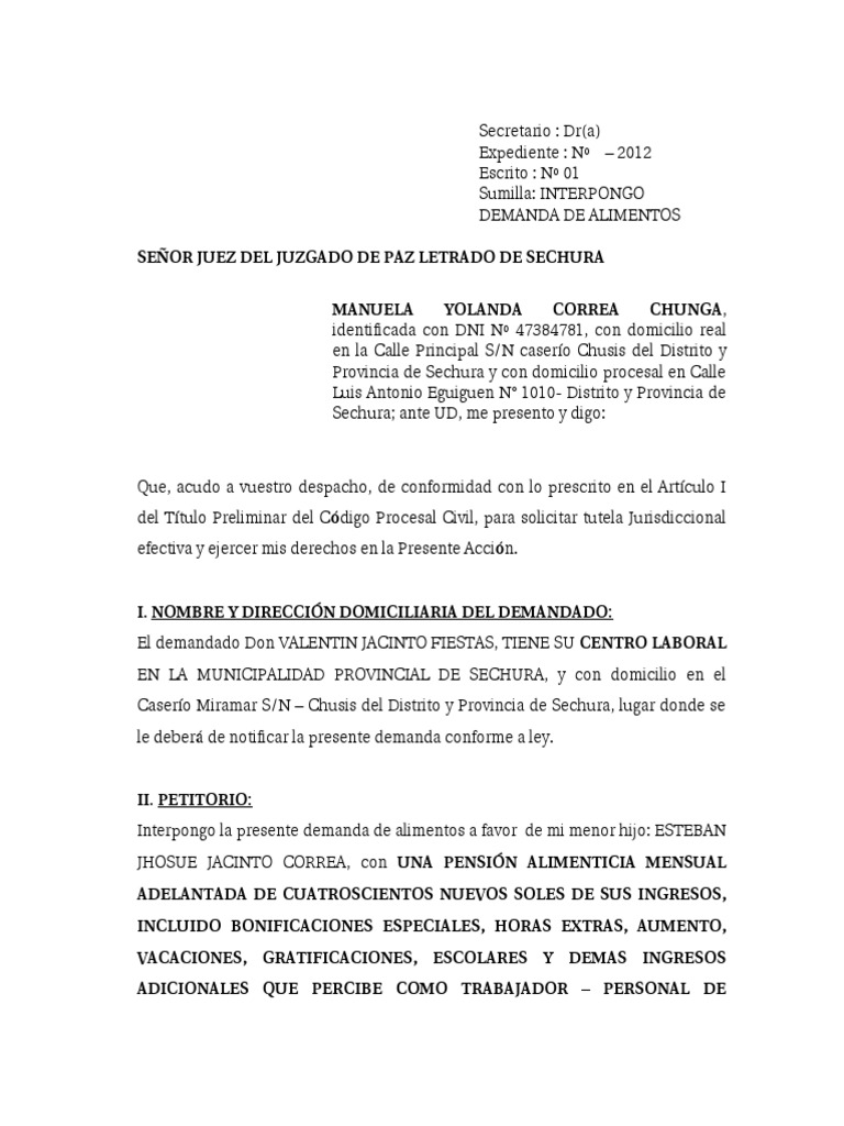 Escrito de Demanda de Alimentos | PDF | Pensión alimenticia | Demanda ... Escrito de Demanda de Alimentos | PDF | Pensión alimenticia | Demanda ...
