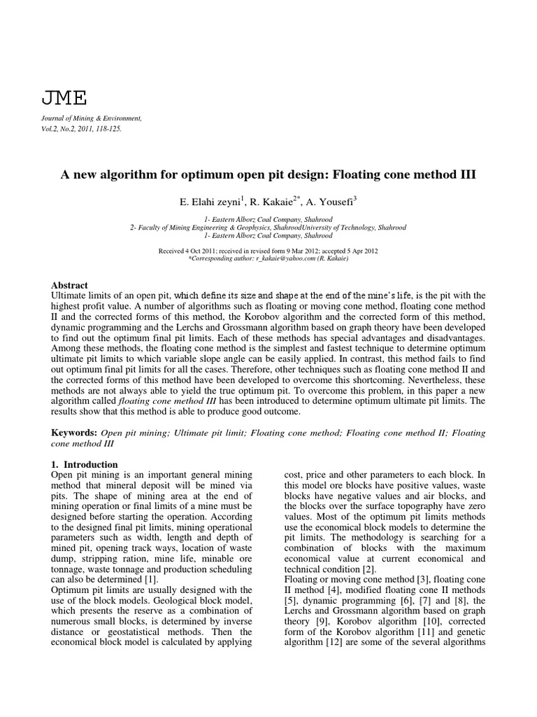 A New Algorithm For Optimum Open Pit Design: Floating Cone Method III ...