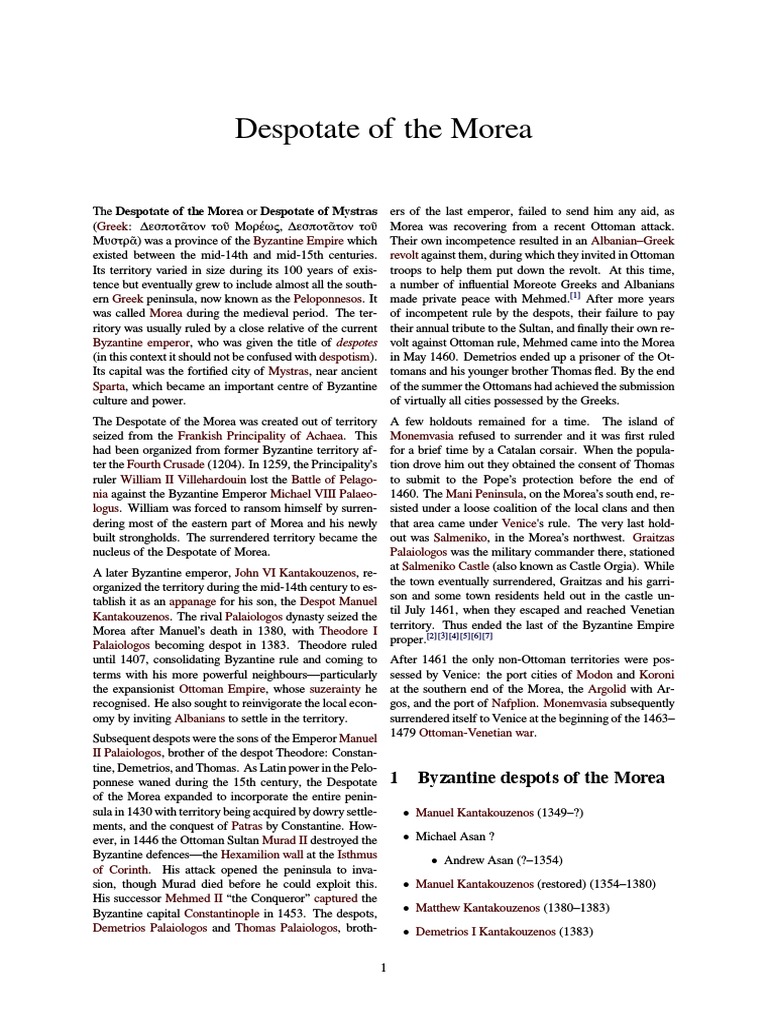 Despotate of The Morea | PDF | Byzantine Empire | Europe Travel