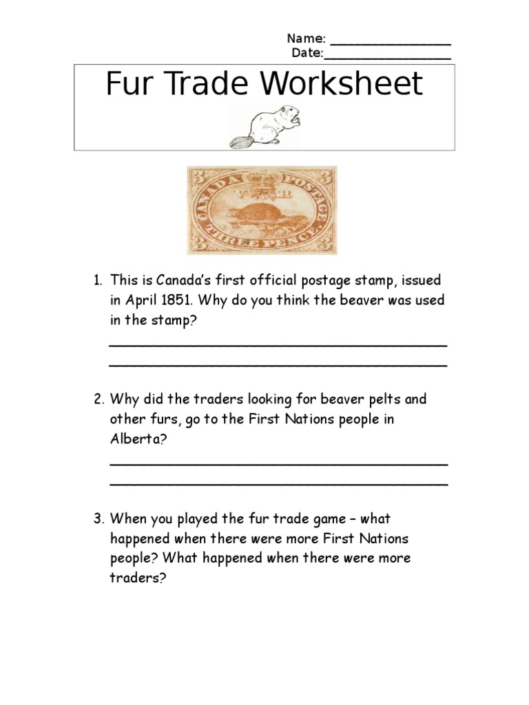 Fur Trade Worksheet | PDF