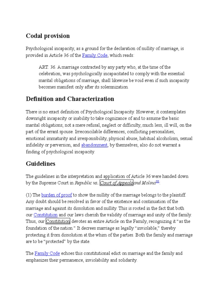 Psychological Incapacity Jurisprudence | PDF | Annulment | Marriage