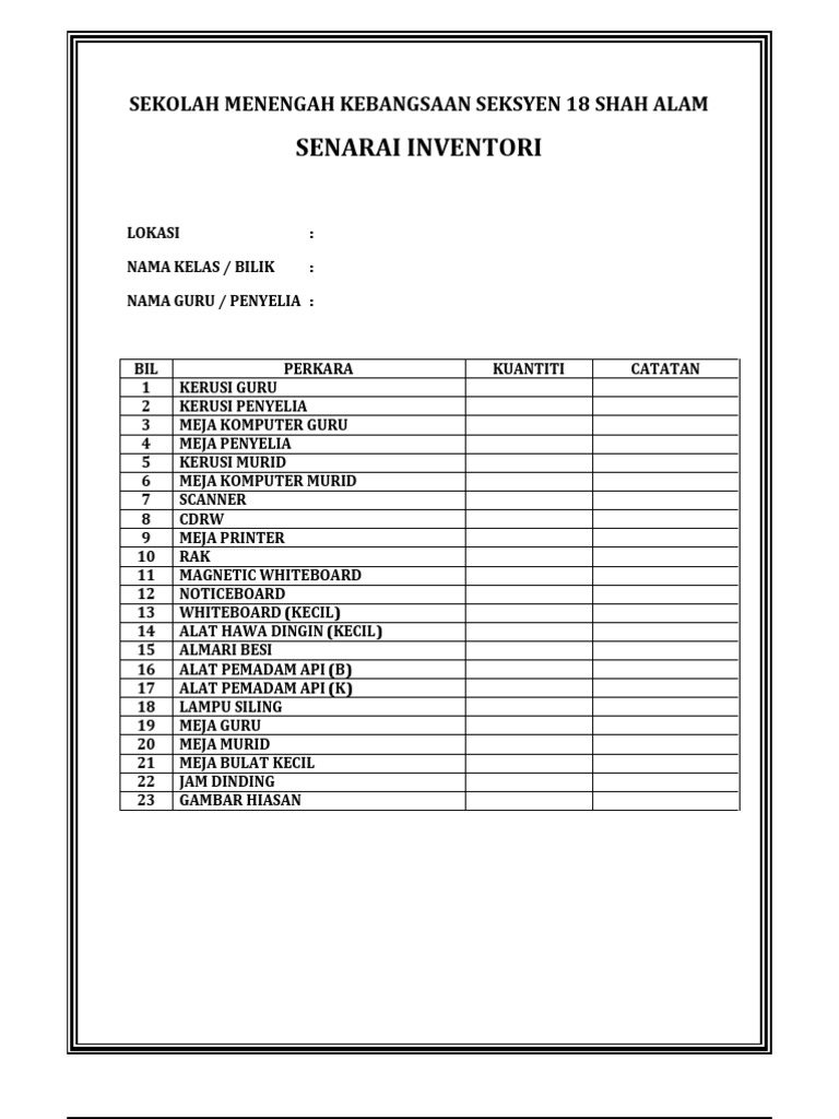 Microsoft Word - Senarai Inventori Makmal | PDF