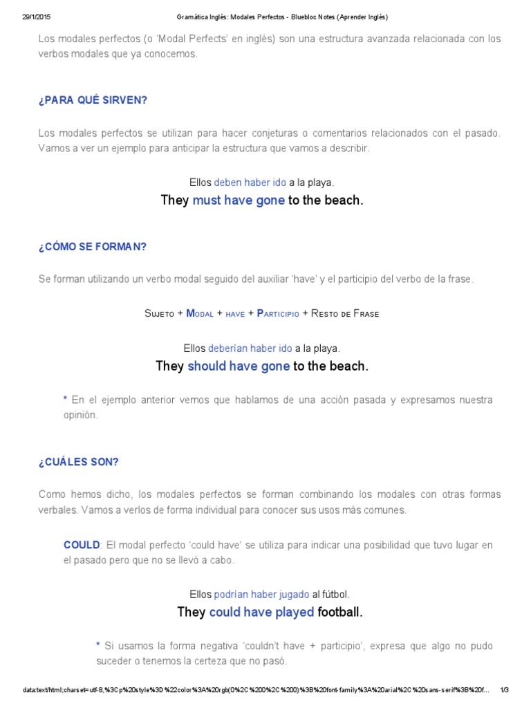 Modales Perfectos en Inglés: Guía Bluebloc | PDF | Verbo | Morfología ...