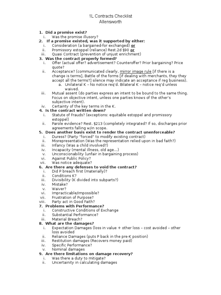 Comprehensive Checklist for Analyzing the Formation, Validity ...