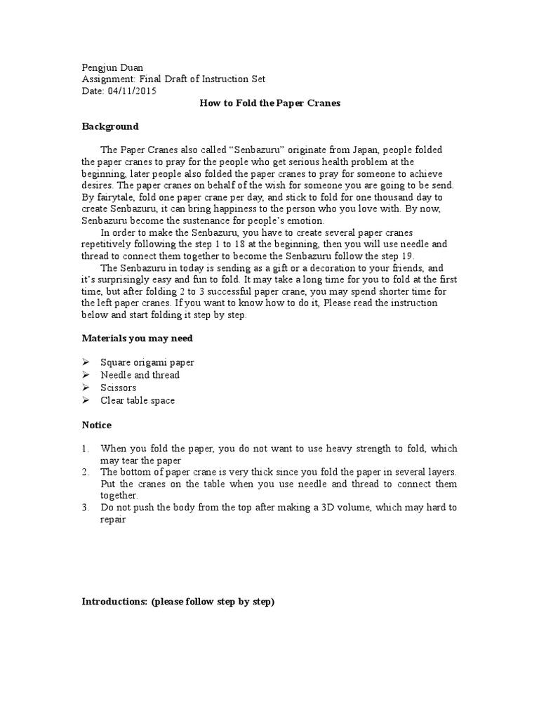 Instruction Set Final Draft Pdf Origami