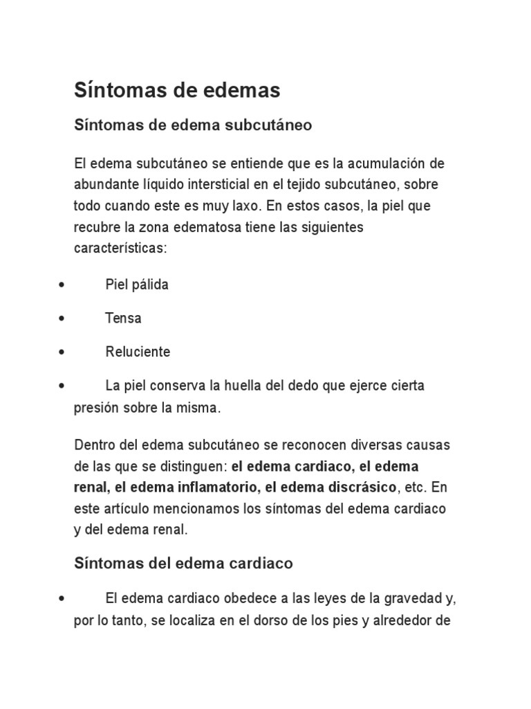Síntomas del edema subcutáneo y tipos | PDF