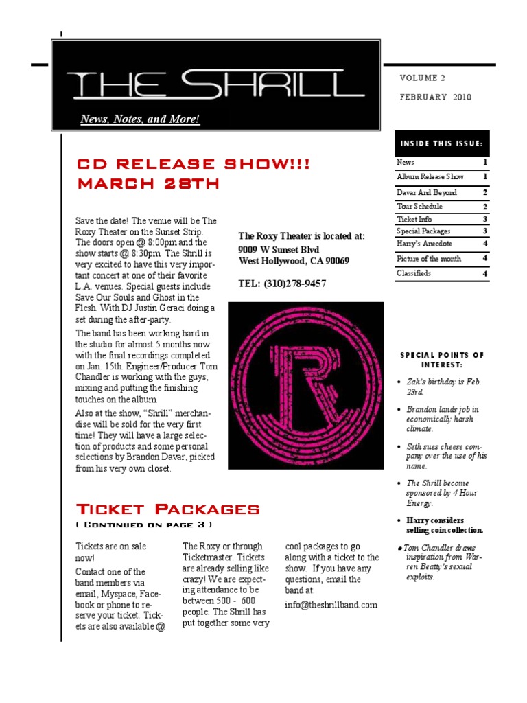 The Shrill CD Release Concert Details | PDF | Leisure | Entertainment ...