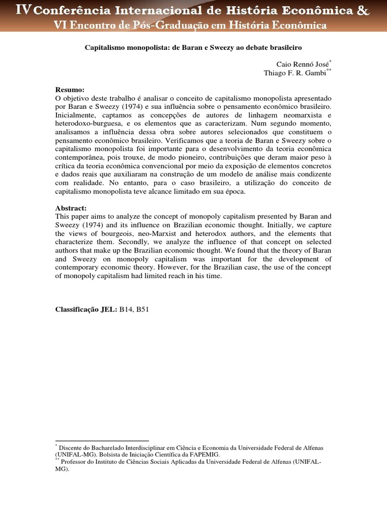 BARAN, Paul. & SWEEZY, Paul Marlor. Capitalismo Monopolista. | PDF ...