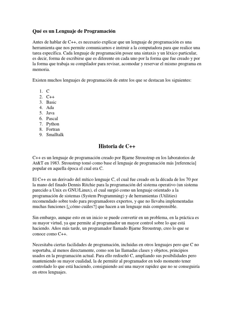 Introducción al Lenguaje C++ y sus Características | PDF | C ...