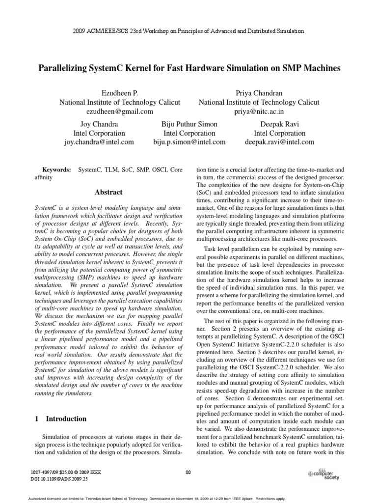 Parallelizing Systemc Kernel For Fast Hardware Simulation On Smp Machines Pdf Parallel
