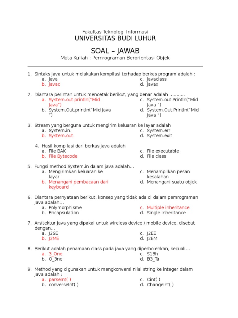 Soal Soal PBO Gabungan Jawaban | PDF | Metode & Bahan Ajar | Teknologi ...