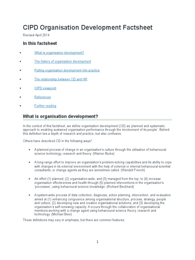 CIPD Organisation Development Factsheet | PDF | Organization ...