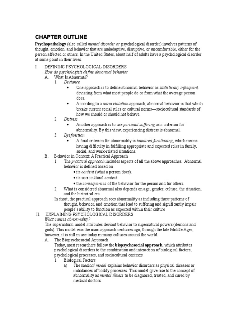 Chapter 12 Outline Psychological Disorders | Download Free PDF ...