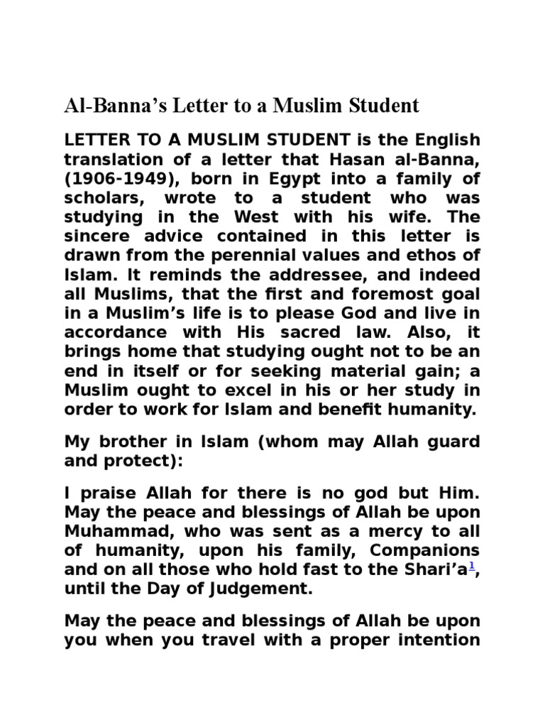 Al-Banna's Letter To A Muslim Student | PDF | Muhammad | Sahabah