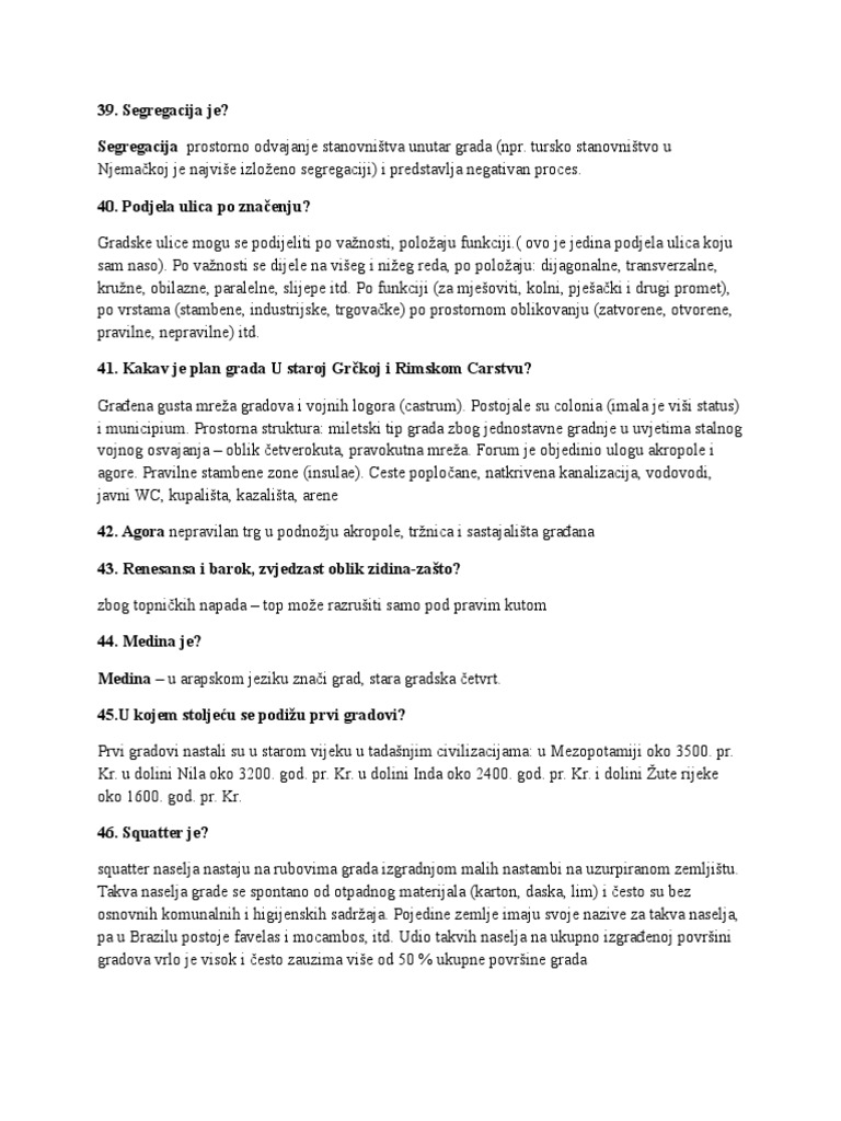 Pitanja Urbana Geografija Odgovori | PDF