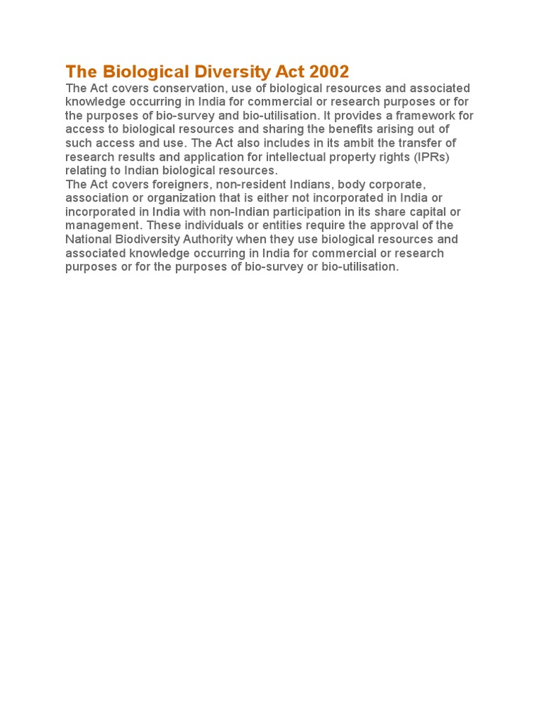 The Biological Diversity Act 2002 | PDF