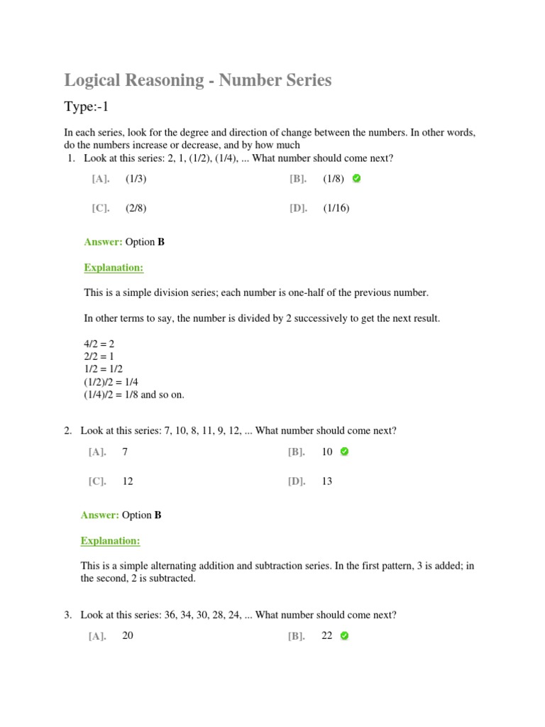 Logical Reasoning Number Series | PDF | Reason | Subtraction
