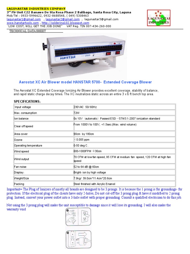 Aerostat XC Air Blower Technical Data | PDF