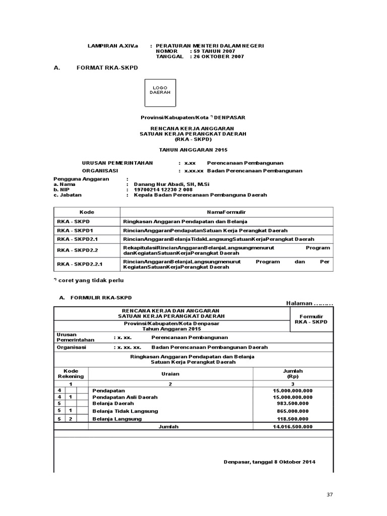 Formulir Rka SKPD | PDF