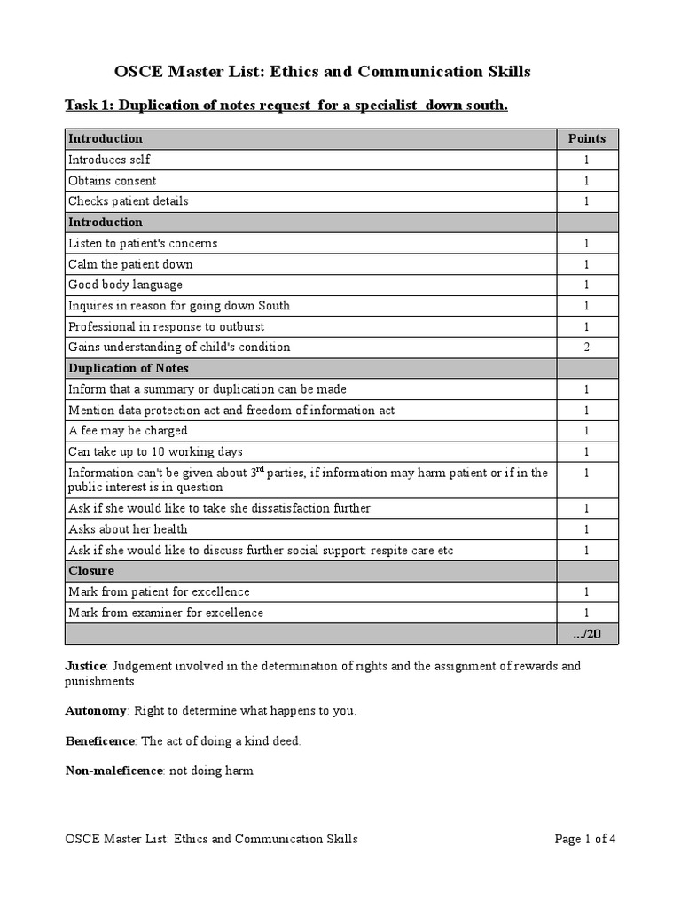 OSCE Master List - Ethic Communication Skills | Download Free PDF ...