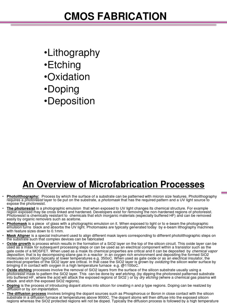 Photolithography: A Key Process in CMOS Fabrication | PDF | Photolithography | Semiconductor ...
