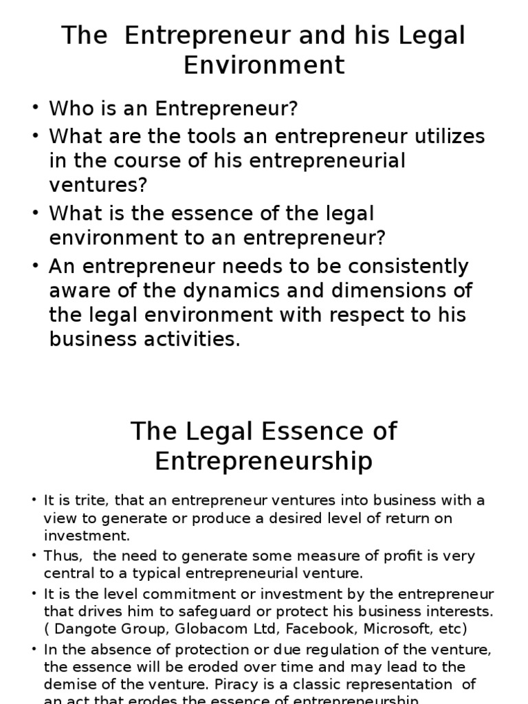 The Entrepreneur and His Legal Environment | PDF | Entrepreneurship ...