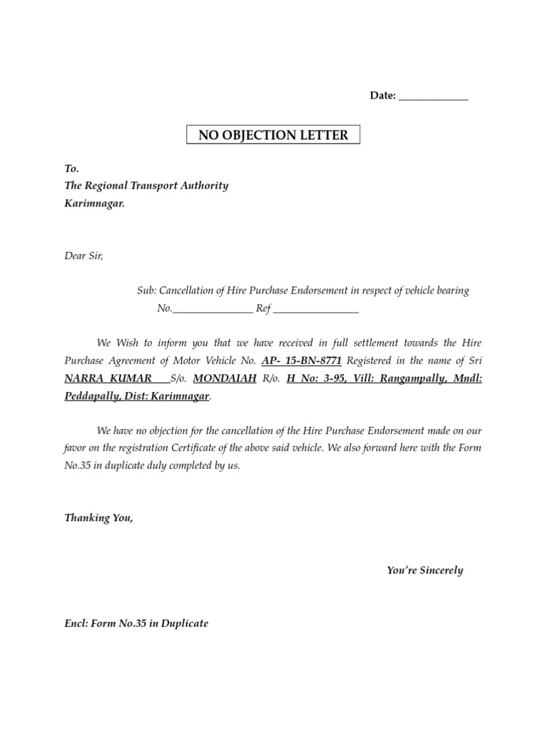 No Objection Letter | PDF