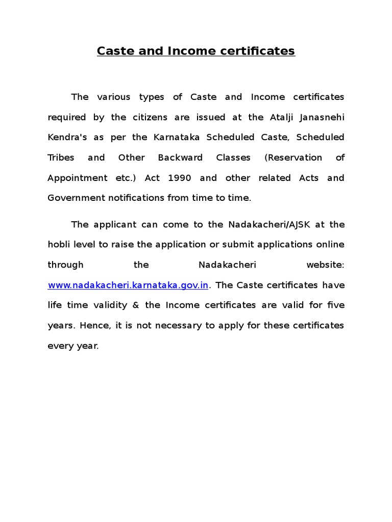 Caste and Income Certificatesr | PDF