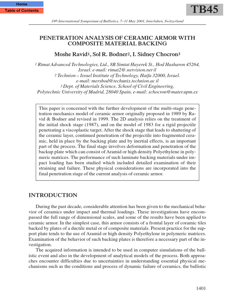 PENETRATION ANALYSlS OF CERAMIC ARMOR WITH COMPOSITE MATERIAL BACKING ...