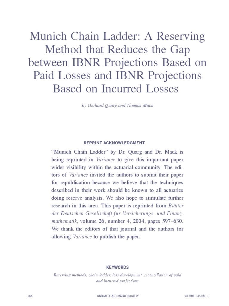 Munich Chain Ladder for IBNR Analysis | PDF | Finance & Money ...
