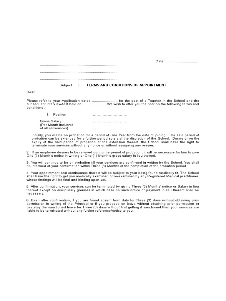 Appointment Letter Draft | PDF | Teachers | Social Institutions