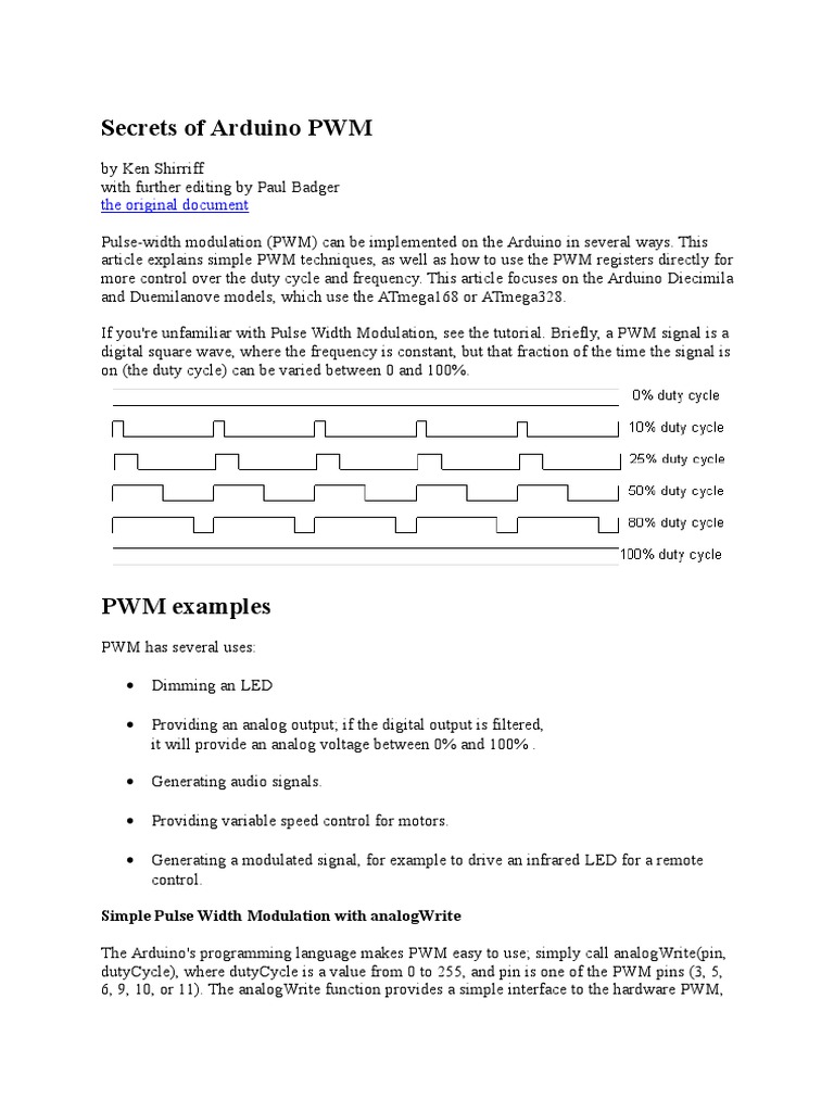 Secrets Of Arduino Pwm Pdf Telecommunications Electronics