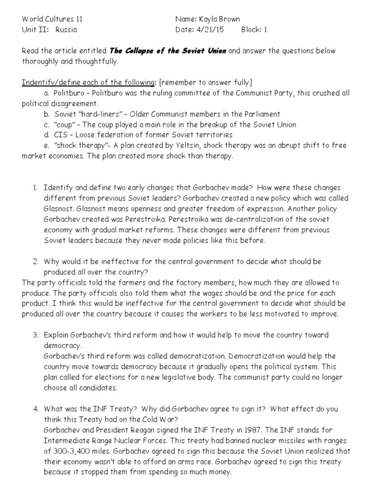 The Collapse of The Soviet Union and Answer The Questions Below | PDF ...
