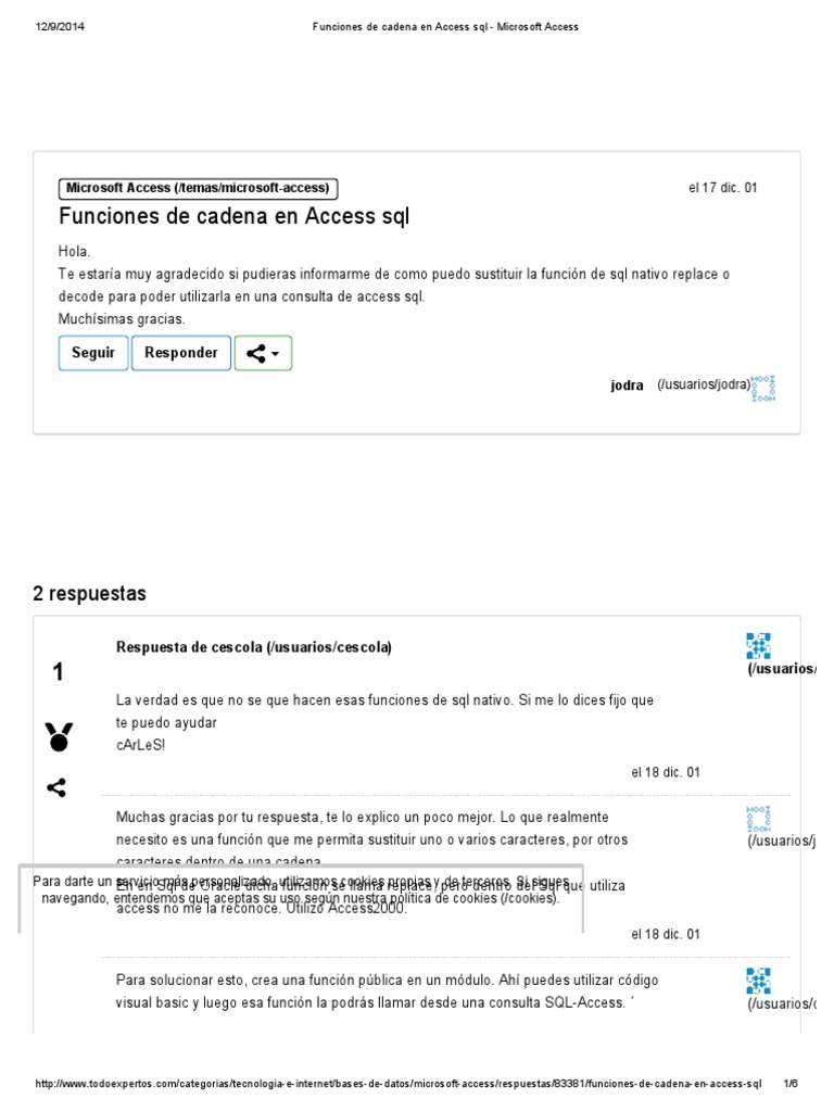 Funciones de Cadena en Access SQL - Microsoft Access | PDF | SQL | Tabla (base de datos)