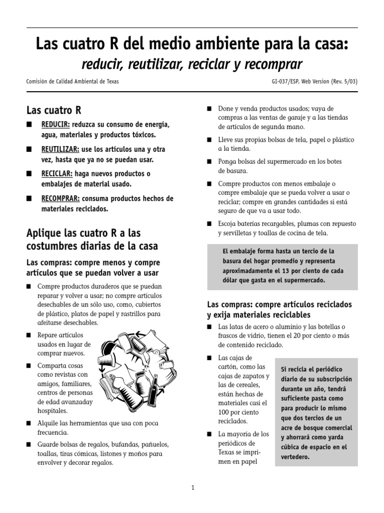 Lectura Nº2 Las Cuatro R Del Medio Ambiente para La Casa | PDF ...