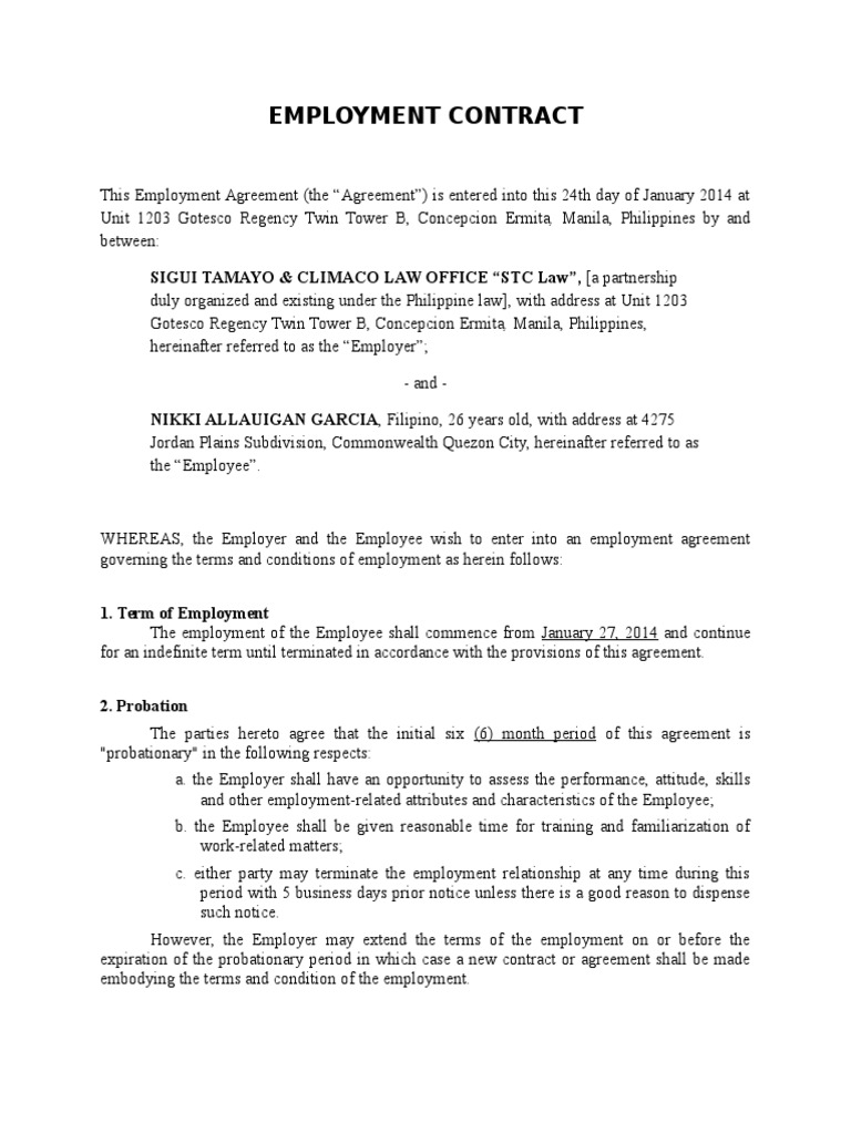 Employment Contract | Download Free PDF | Confidentiality | Working Time