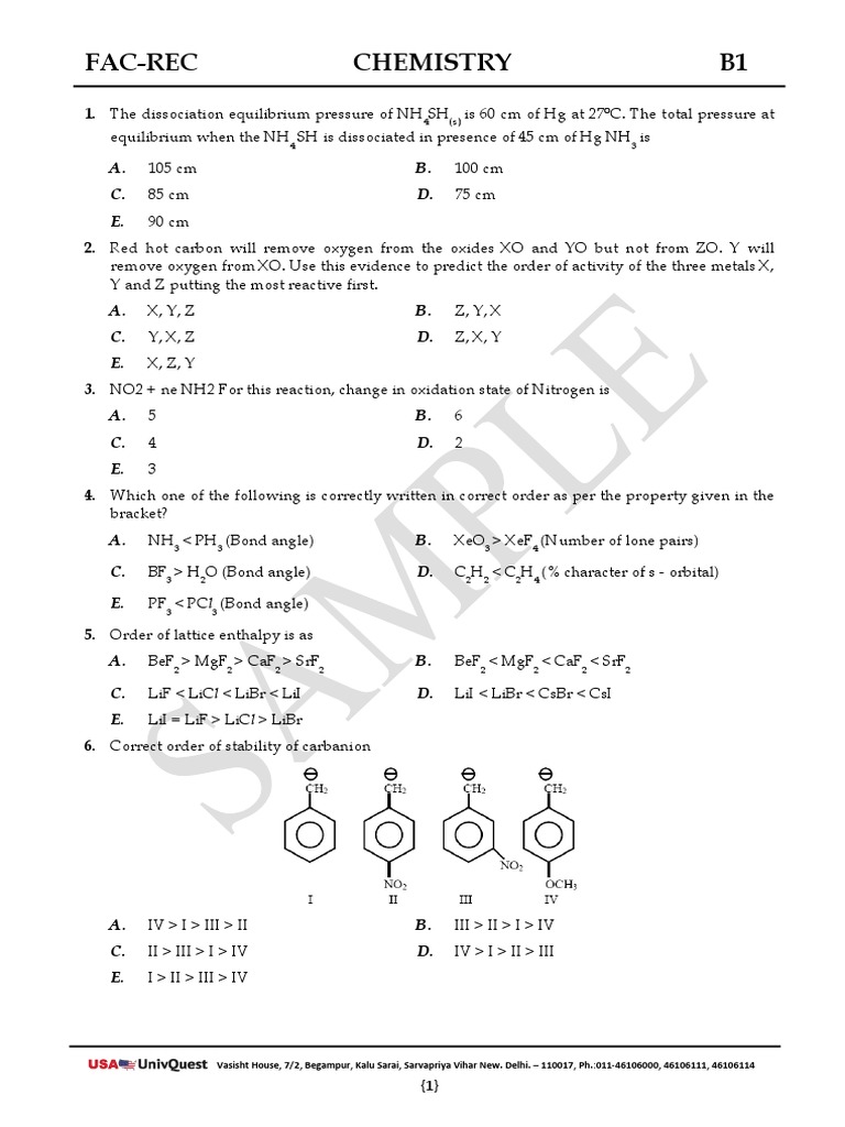 B1 Chemistry Fiitjee Papers | PDF | Carbon | Solubility
