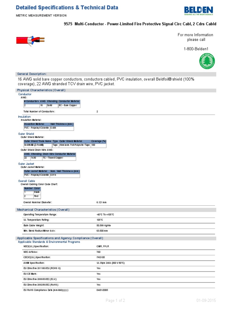 FPLR 2x16 Belden | PDF | Cable | Electrical Conductor