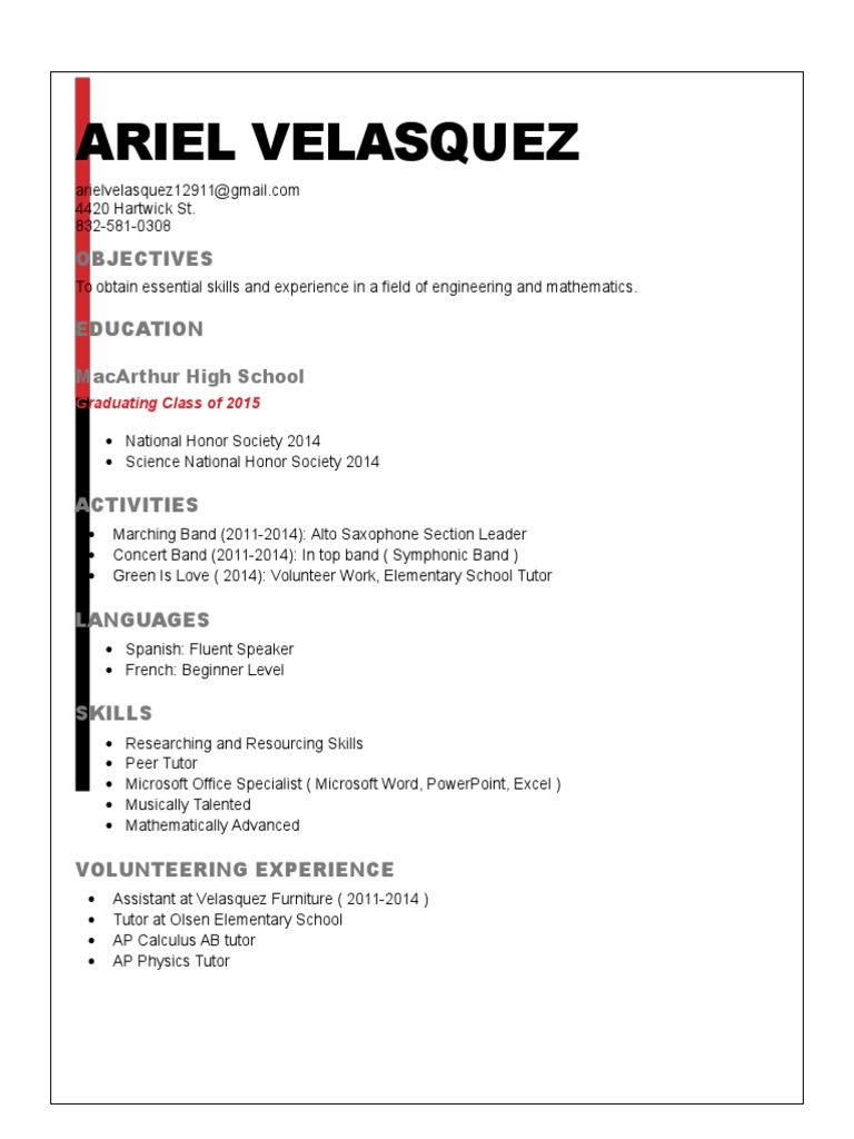 Ariel Velasquez Resume | PDF | Language Arts & Discipline