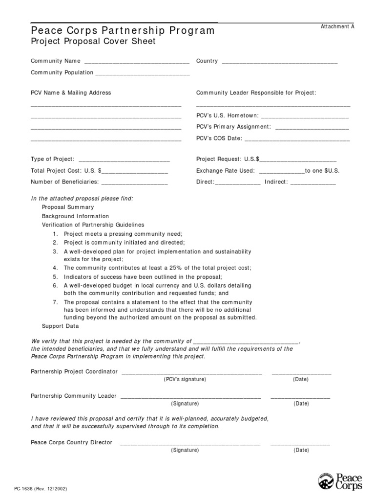 Peace Corps Partnership Program Cover Sheet | PDF | Peace Corps ...