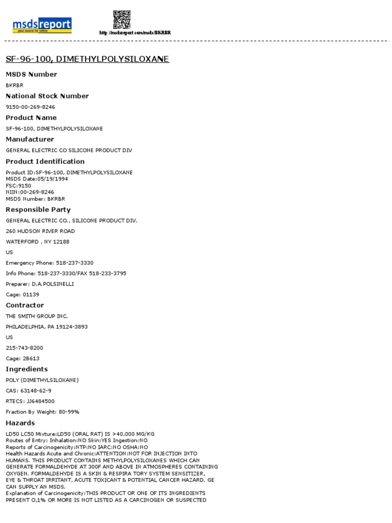 MSDS SF96 100 | Download Free PDF | Firefighting | Formaldehyde