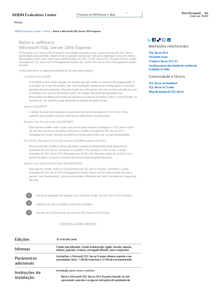 Baixe o Microsoft SQL Server 2014 Express PDF | Download grátis PDF ...