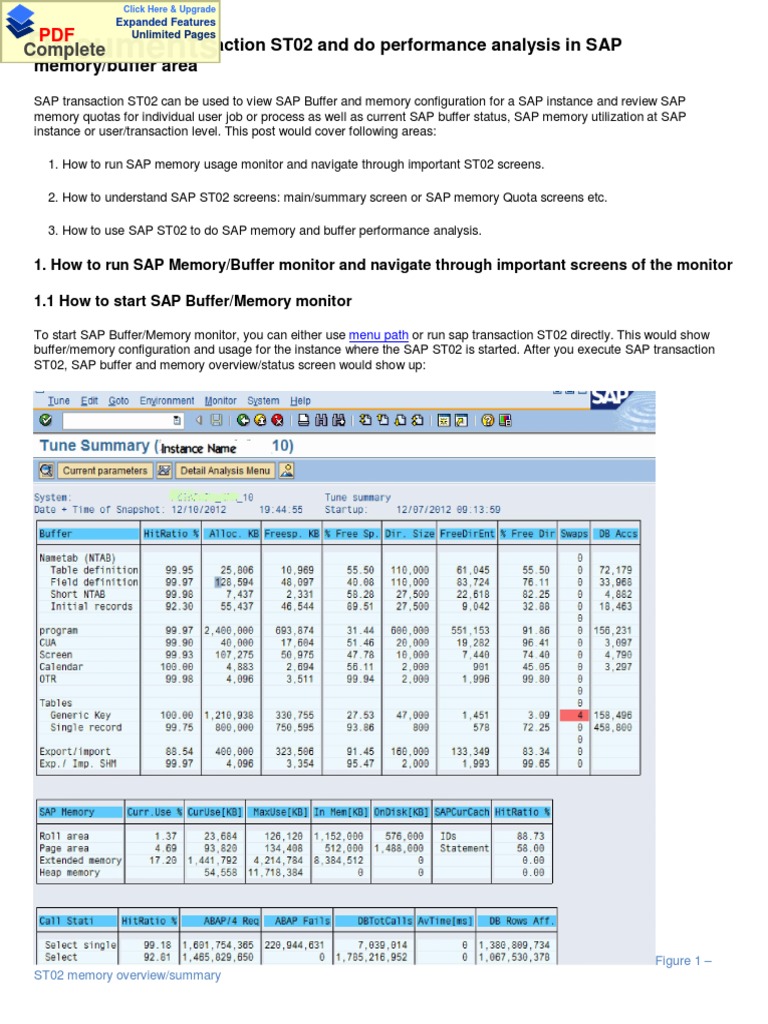 Analyzing SAP Memory Usage with Transaction ST02 | PDF | Computer Data Storage | Data Buffer