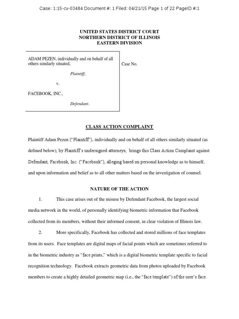 Facebook Face Recognition Lawsuit | PDF | Facebook | Privacy