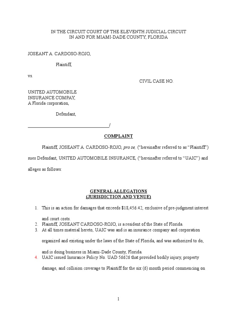 Sample Complaint | PDF | Damages | Repossession