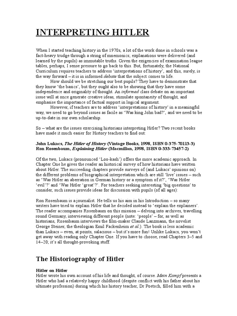 The Historiography of Hitler: An Analysis of the Changing ...